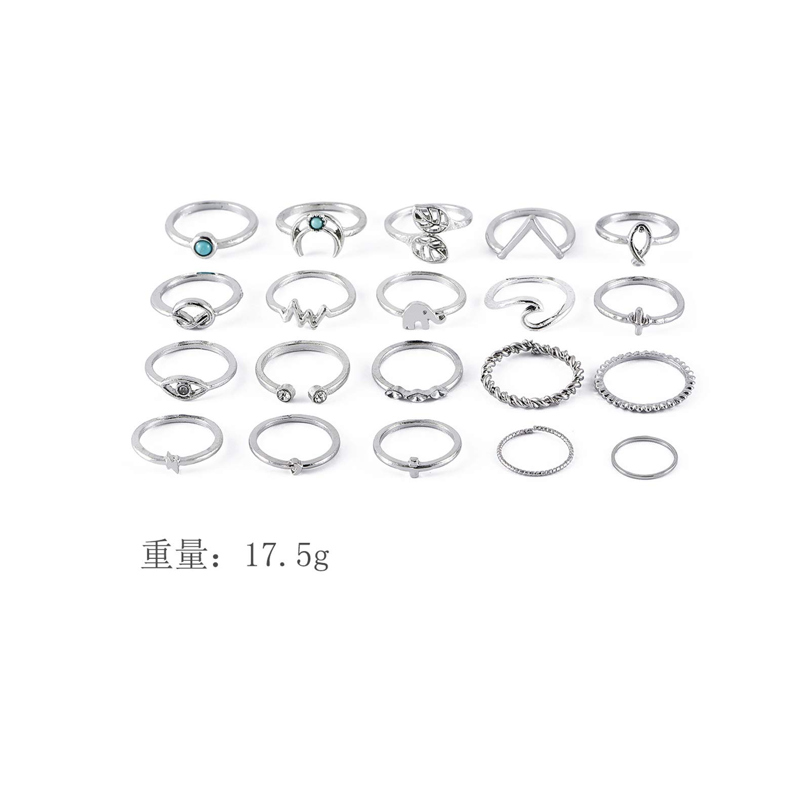 FUTIMELY 19PCS Boho Turquoise Knuckle Stacking Rings for Women Vintage Stackable Star Moon Wave Peak Sea Rhinestone Joint Midi Finger Rings Set (F:20Pcs)