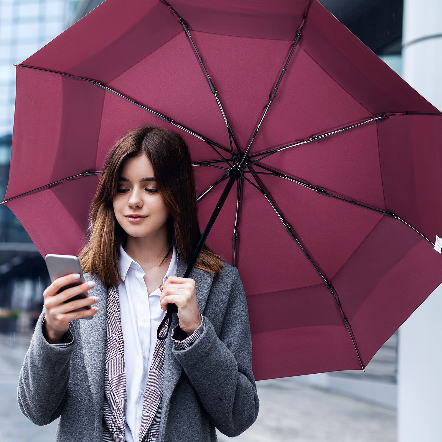 G4Free 42 Inch Compact Travel Umbrella, Windproof Small Folding Backpack Umbrella for Rain, Auto Open and Close Button(Sapphire)