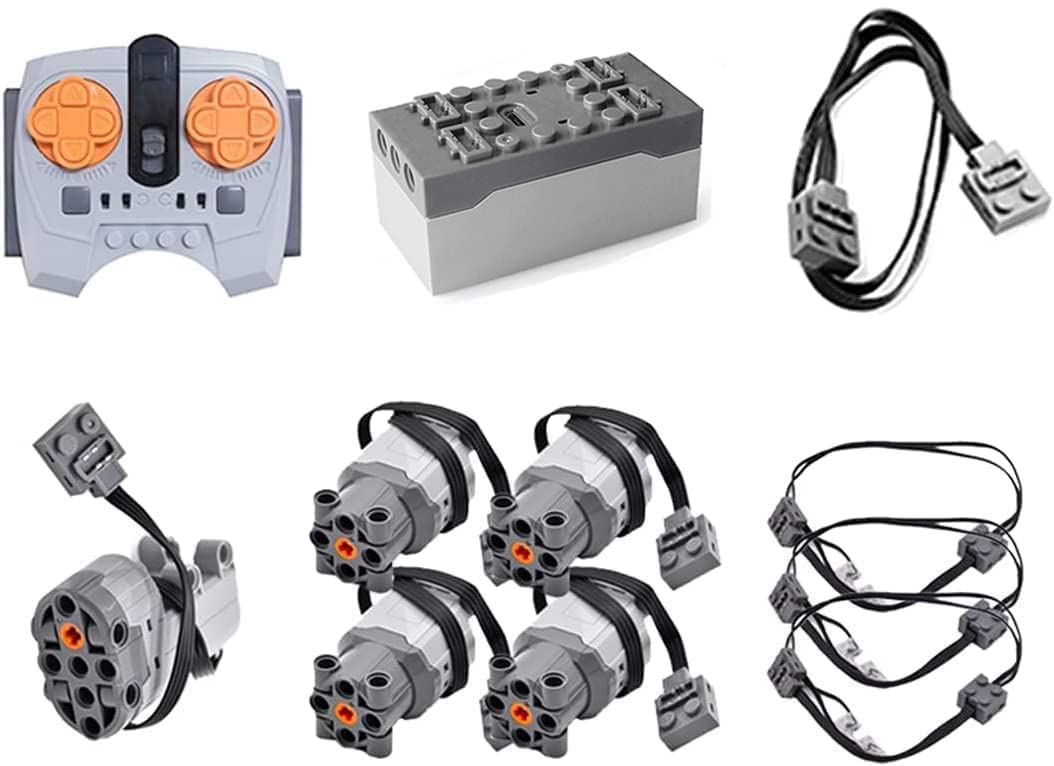 Gurseas Power Function Motor Sets Motorized Building Blocks Motor Kit, 4 L Motors Battery Remote Light Cord Set Programming Education Stem Learning Toys Compatible with Lego Technic (11 Pieces)