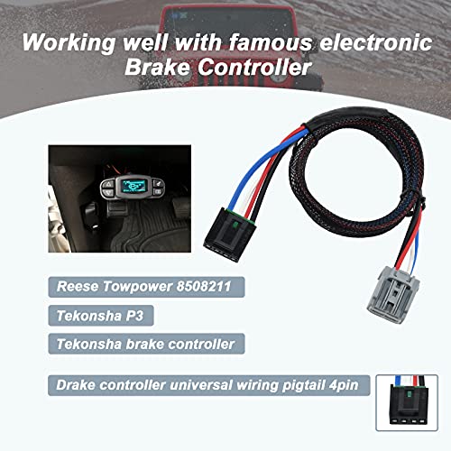 RED WOLF Brake Control Wiring Harness Adapter Fit Dodge Ram Chrysler w/Multifunctional 4 to 7 Way Pin Flat Trailer Converter Connector, 7 Round Blade Trailer Camper Towing Brake System Mount