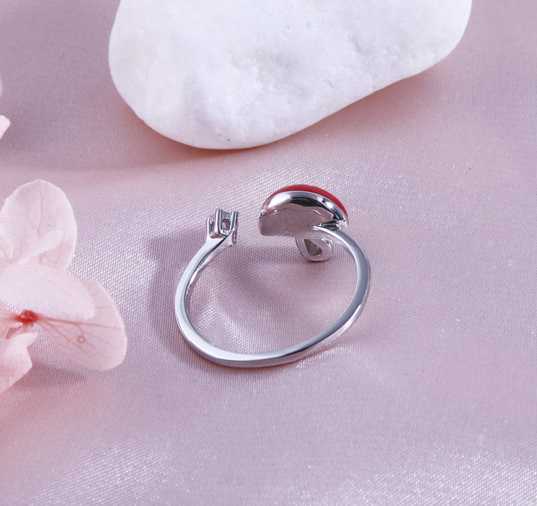 Helen de Lete Red Mushroom S925 Sterling Silver Adjustable Ring