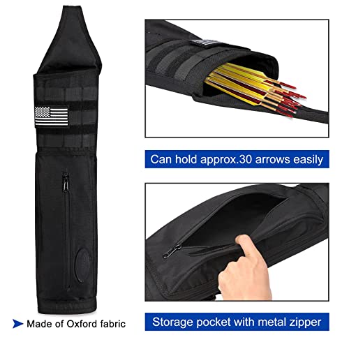 G4Free Archery Back Arrow Quiver Deluxe Canvas Arrow Holder Shoulder Hanged Hunting Target Quiver (Black with Tactical Patch)