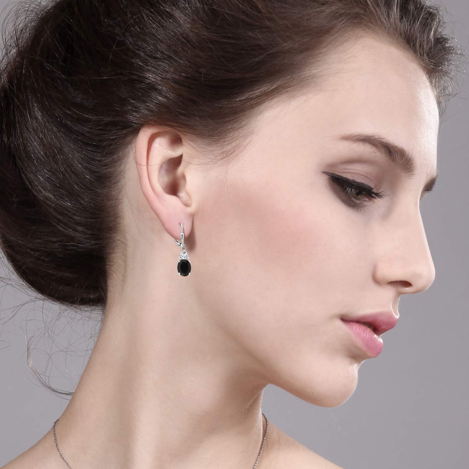Gem Stone King 925 Sterling Silver Black Onyx and White Zirconia Dangle Earrings For Women (5.00 Cttw, Gemstone December Birthstone, Oval 10X8MM, Trillion 5MM)