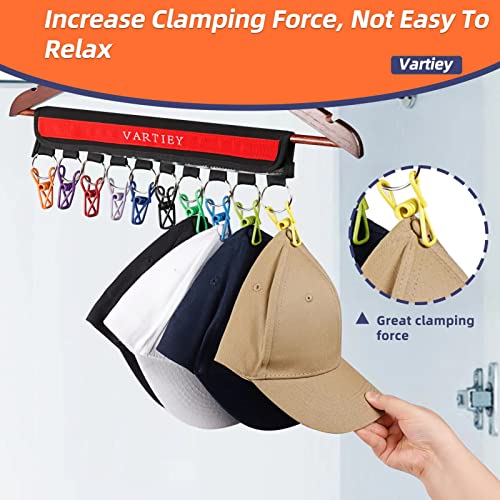 Vartiey Hat Rack Organizer, baseball cap organizer,Cap Organizer Holder for Hanger & Room Closet, Multifunctional Baseball Cap Organizer Hanger Folding Travel Clothespins Hanger with 10 Clips