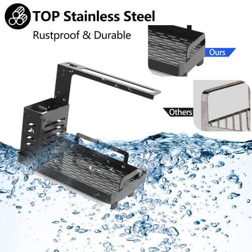Sink Caddy Kitchen Sink Organizer, Stainless Steel Kitchen Caddy Sink Organizer with Removable Drain Tray for Soap, Sponge, Scrubber, Brush and Dishcloth, Rustproof Countertop Kitchen Sink Organizer