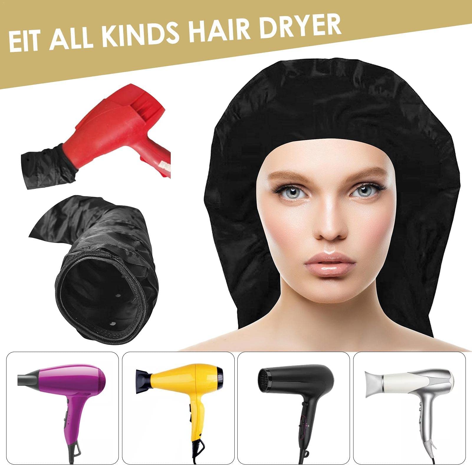 YangMeng Portable Hair Dryer Cap- Relax, Speeds Up Drying Time at Home, Easy to Use for Styling, Curling and Deep Conditioning - Soft, Adjustable, Fits to All Small or Big Heads, Rollers(Black)