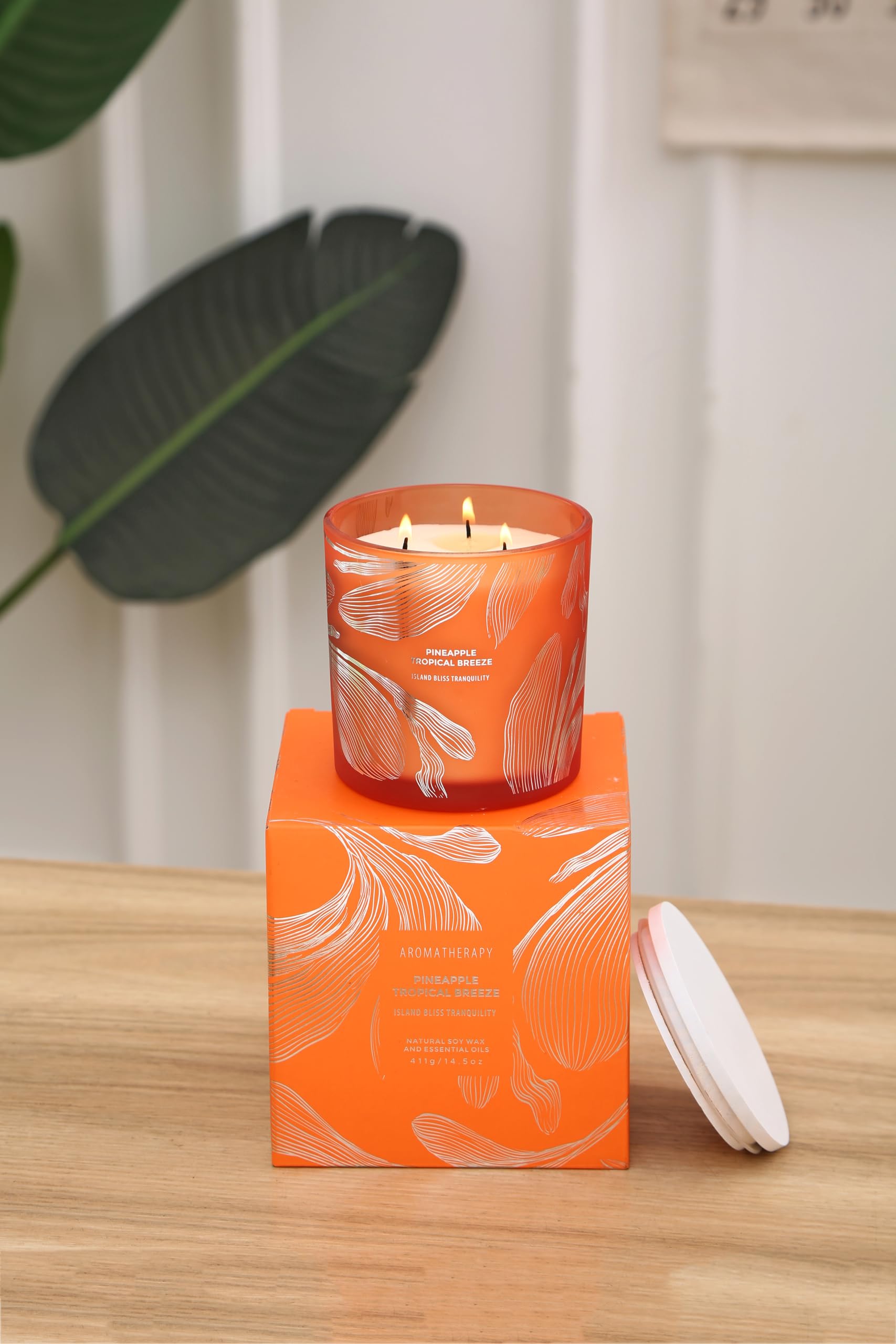 Pineapple Tropical Breeze 3 Wick Candle Large - Highly Scented Candle for Home 14.5 oz - Soy Candle - Home Fragrance Candles - Aromatherapy Relaxing Candle - Pineapple Paradise Candle for Men & Women