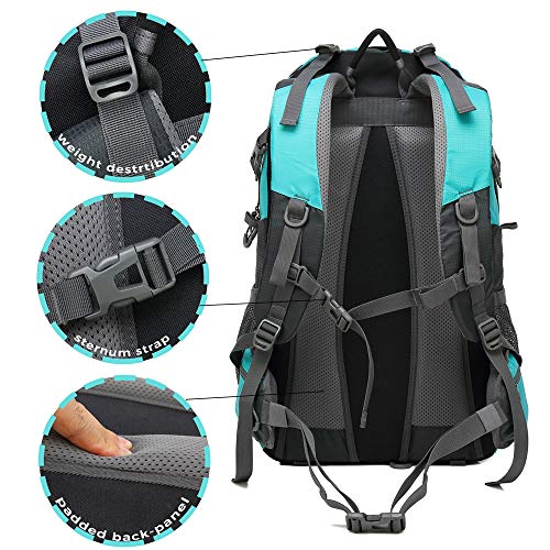 TurnWay Amanda 50L Water-Resistant Travel Backpack/Casual/Hiking/Camping Daypack with Rain Cover, Headphone Hole (Lake Blue)