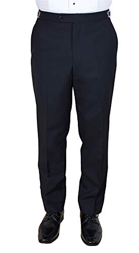 Sir Gregory Men's 100% Wool Fitted Flat Front Tuxedo Pants Formal Satin Stripe Trousers with Adjustable Waistband Size 42-44 Waist Unhemmed Black