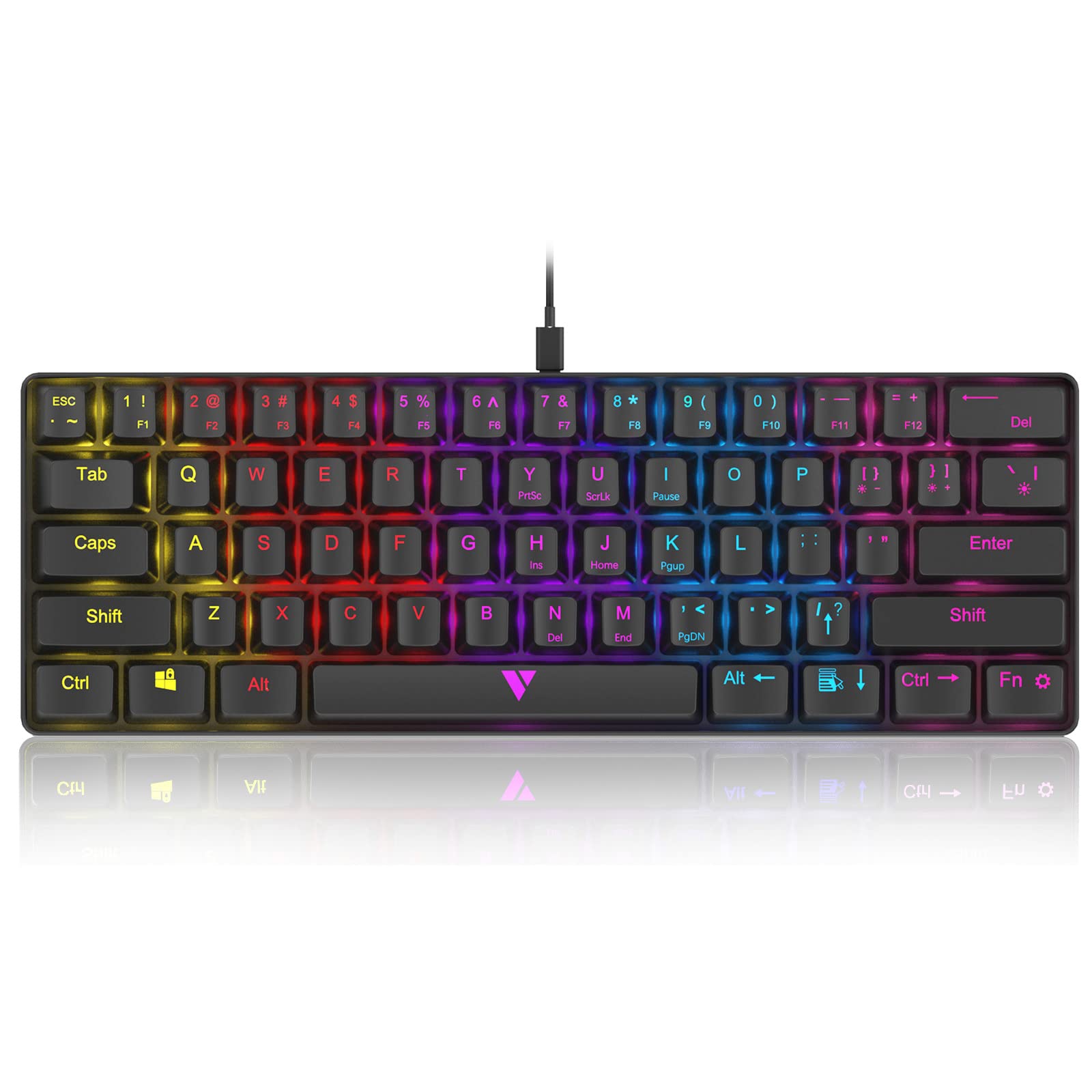 GTRACING Mechanical Gaming Keyboard 60% Colorful Backlit Wired Ultra Compact 61 Keys Mini for Computer PC Laptop Windows Type-C Blue Switches GT882