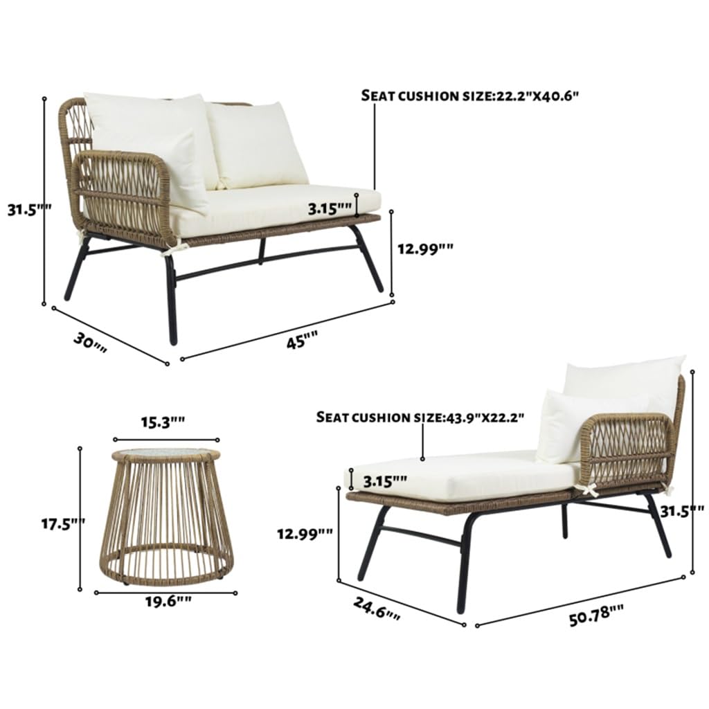 Generic Outdoor Patio Balcony L Shape Natural Color PE Wicker Sofa Set Round Tempered Glass Table and Furniture Cover