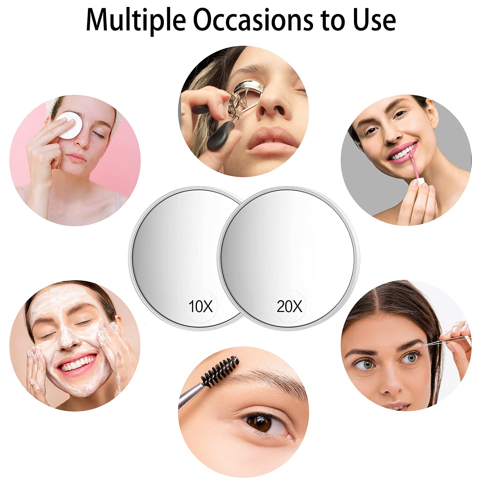 Funtopia Magnifying Mirror and Tweezers Kit, 10X & 20X Magnifying Makeup Mirrors with 2 Suction Cups, Portable Magnifier Travel Set for Eyebrow Tweezing, Blackhead Blemish Removal, 3.5 Inch (Mirror)