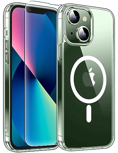 Redpepper Magnetic for iPhone 13 Mini case[Compatible with Magsafe][Tempered Screen Protector][Non-Yellowing] Slim Shockproof for iPhone 13 Mini Phone case Cover 5.4 Inch-Clear