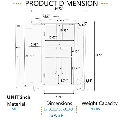 Shupsy Upgraded Bathroom Cabinet, Thickened Freestanding Storage Furniture, Stronger Triangle Corner Storage Cabinet with Adjustable Shelf and Doors for Kitchen,Living Room. (Black Brown)