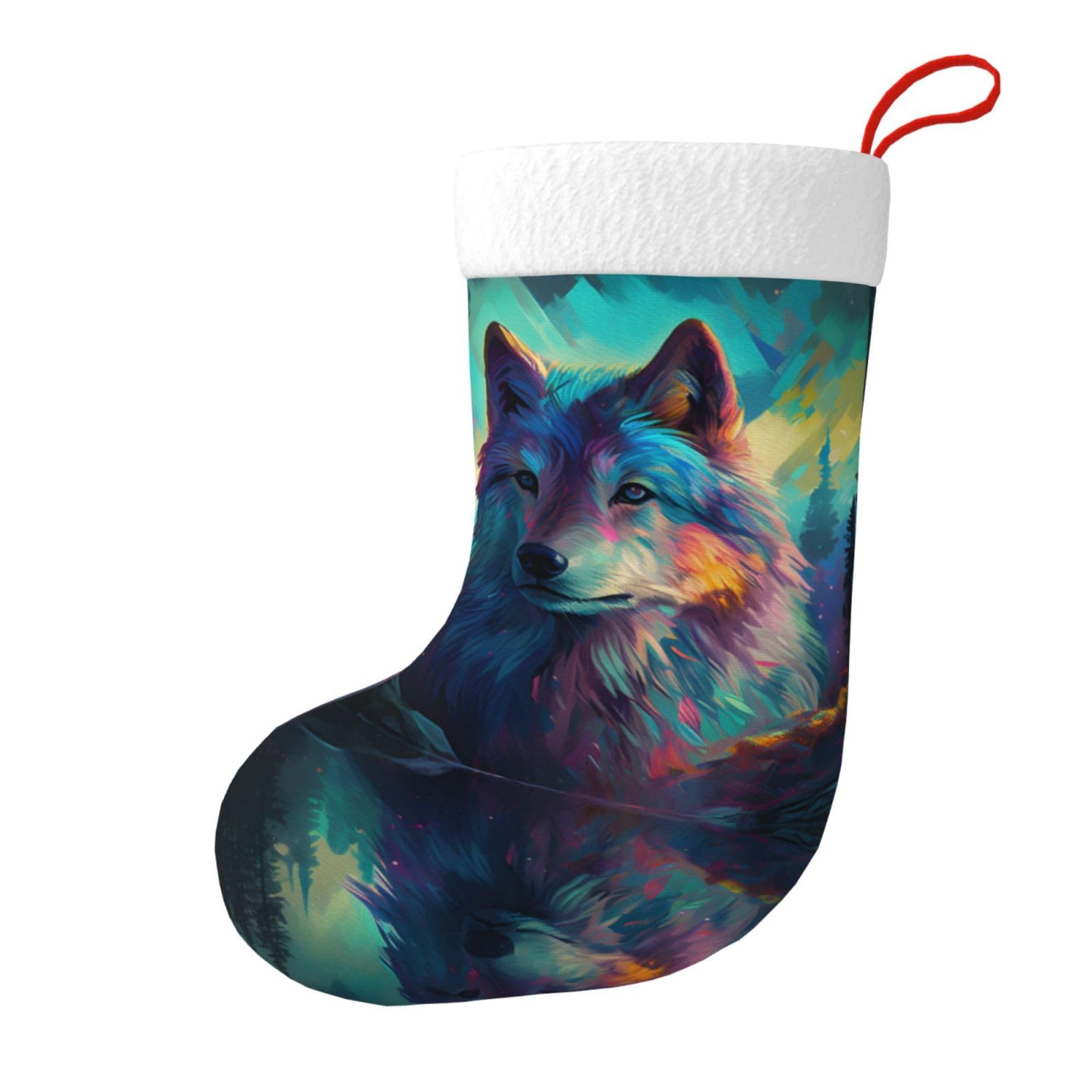FYCFSLMY Native American Indians and Wolves Large Christmas Stockings, Xmas Tree Fireplace Hanging Decorations for Home Holiday Decor