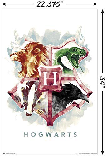 Trends International, 22.375" x 34", Poster & Mount Bundle The Wizarding World: Harry Potter-Hogwarts Illustrated House Crests Wall Poster