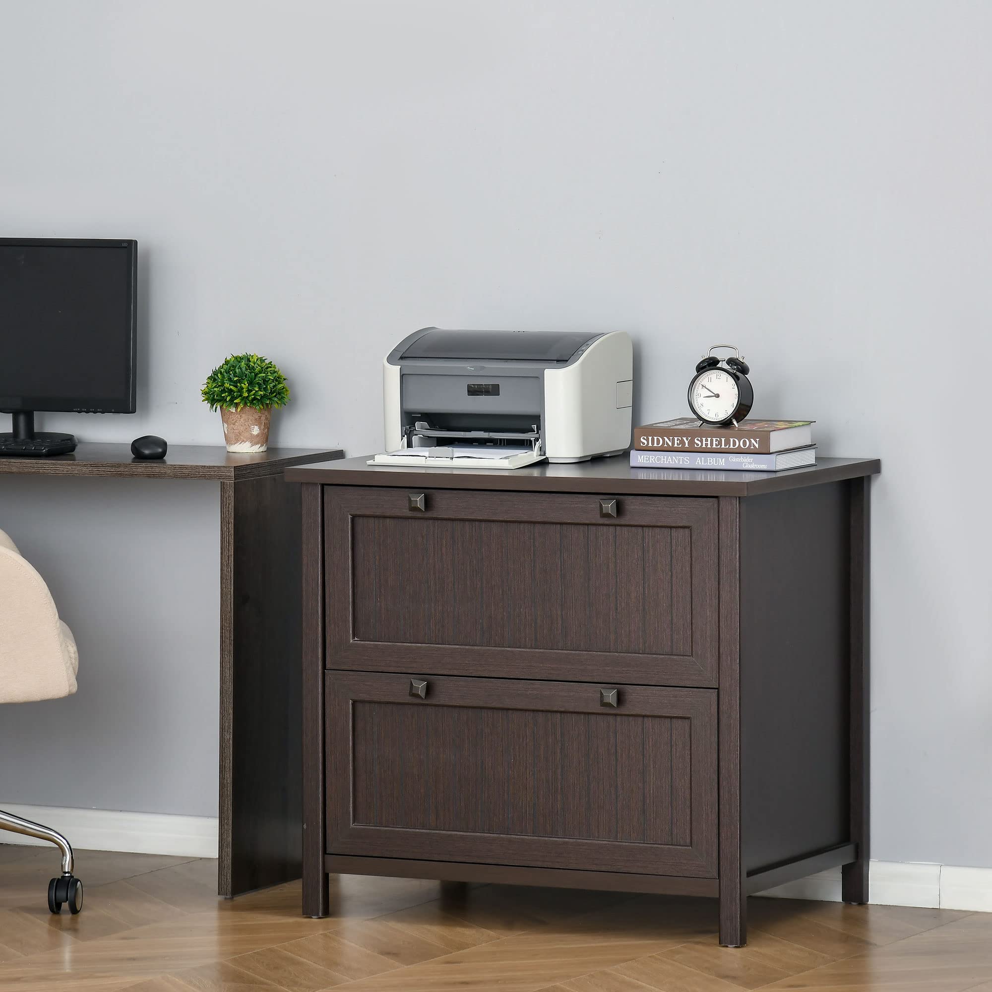 HOMCOM Retro Style 2-Drawer Lateral File Cabinet Chest with Hanging Bars, Wooden Documents Storage for Letter/Legal Size, Brown