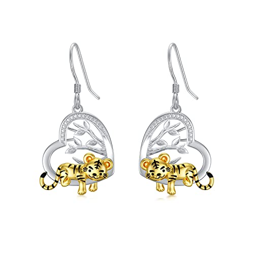 LONAGO Tiger Earrings 925 Sterling Silver Tree of Life with Cute Tiger Dangle Earrings Jewelry for Women