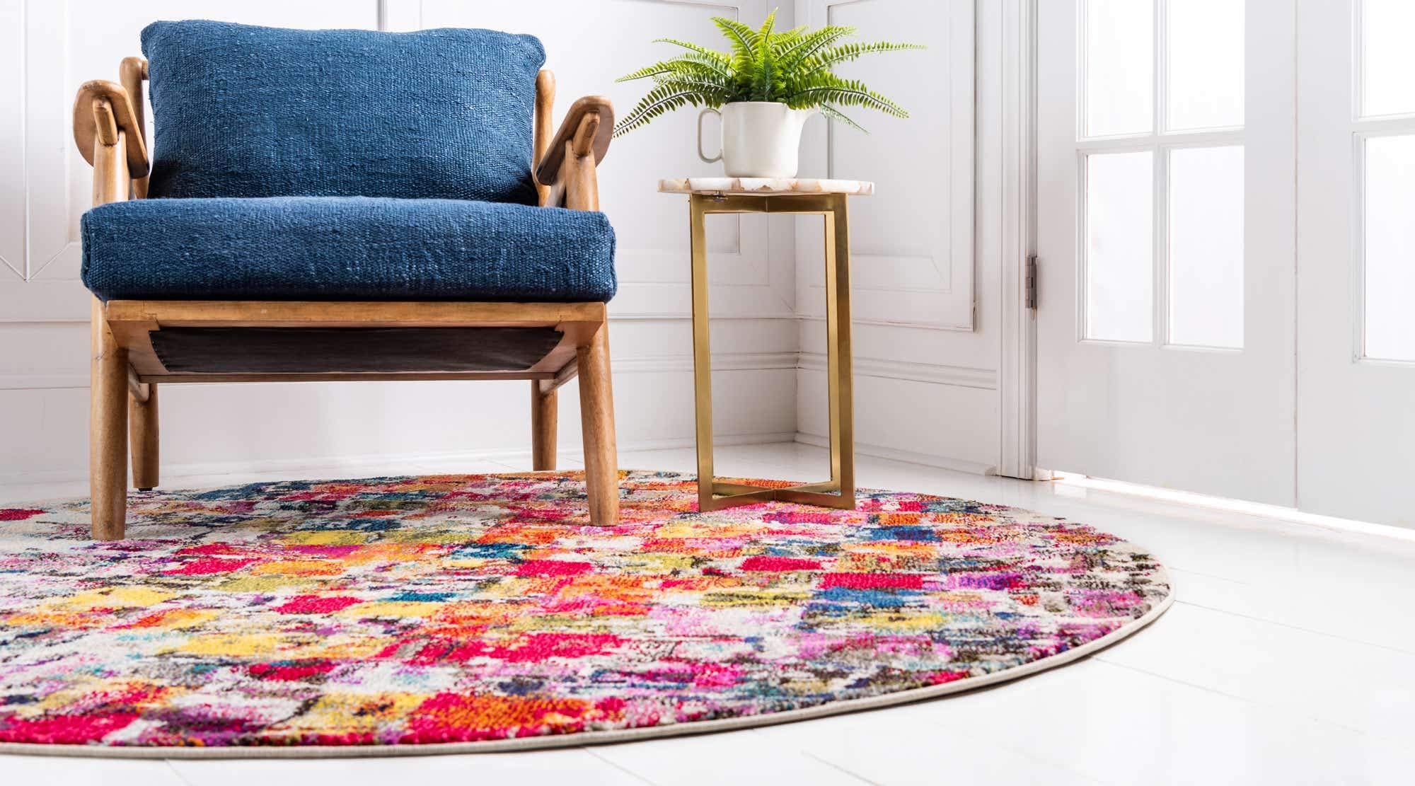 Unique Loom Estrella Collection Abstract, Bright Colors, Distressed, Modern Area Rug, 8 ft x 8 ft, Multi/Beige
