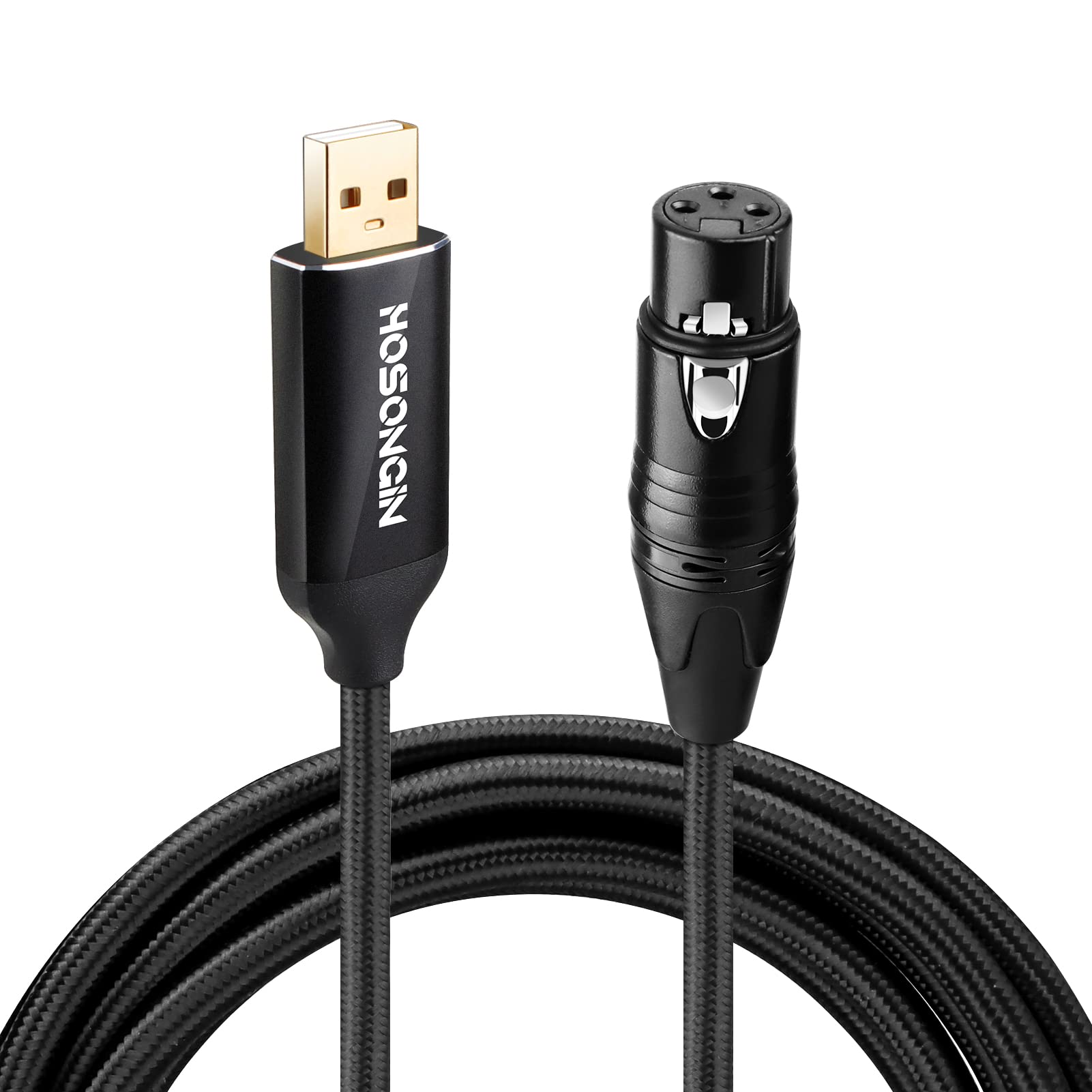HOSONGIN USB Microphone Cable 10Ft, USB Male to XLR Female Mic Link Converter Cable Studio Audio Cable Connector Cords Adapter for Microphones or Recording