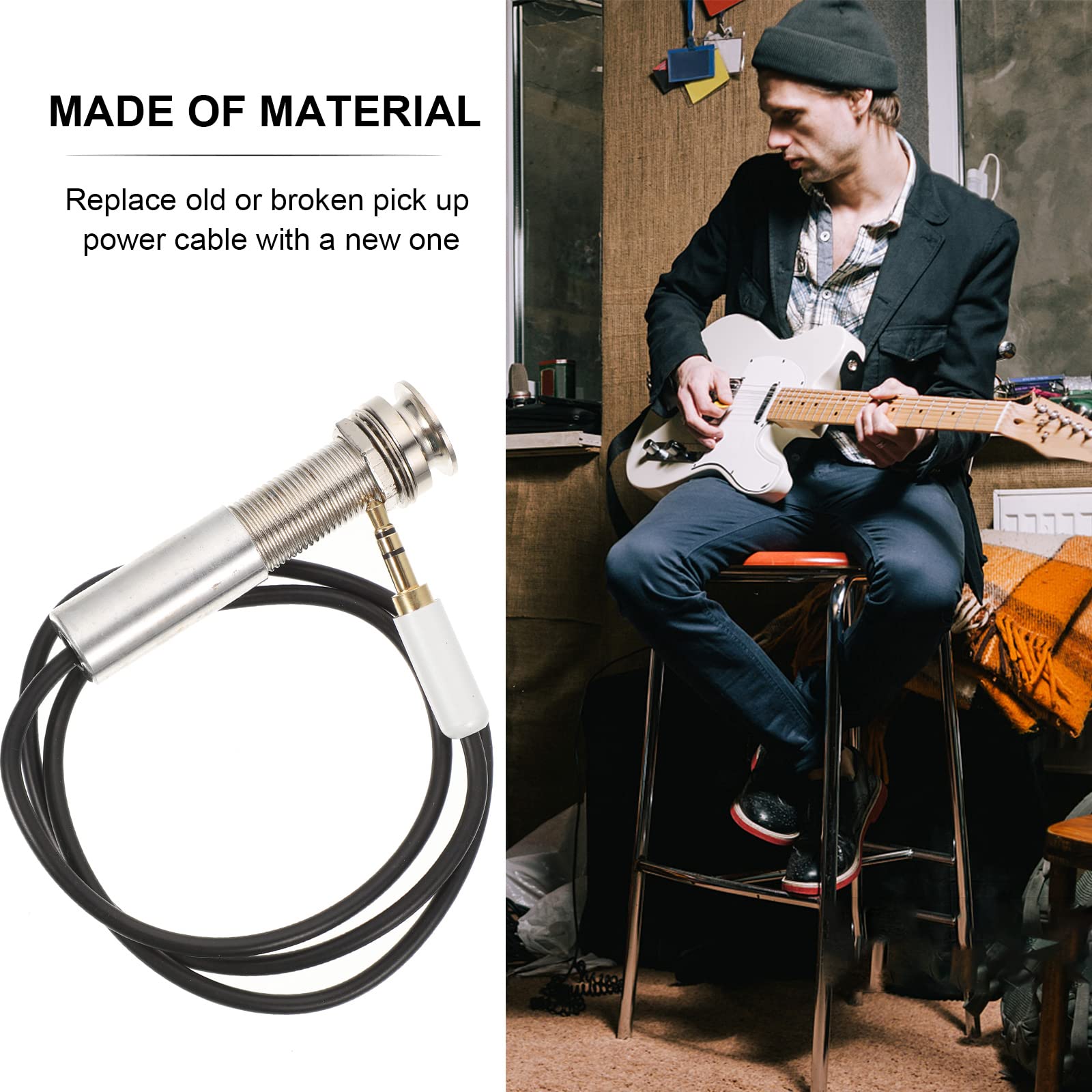Guitar Pickup Cable Piezo Cable Endpin Output Jack Guitar Adapter Stereo Instrument Cable 600mm (Black)