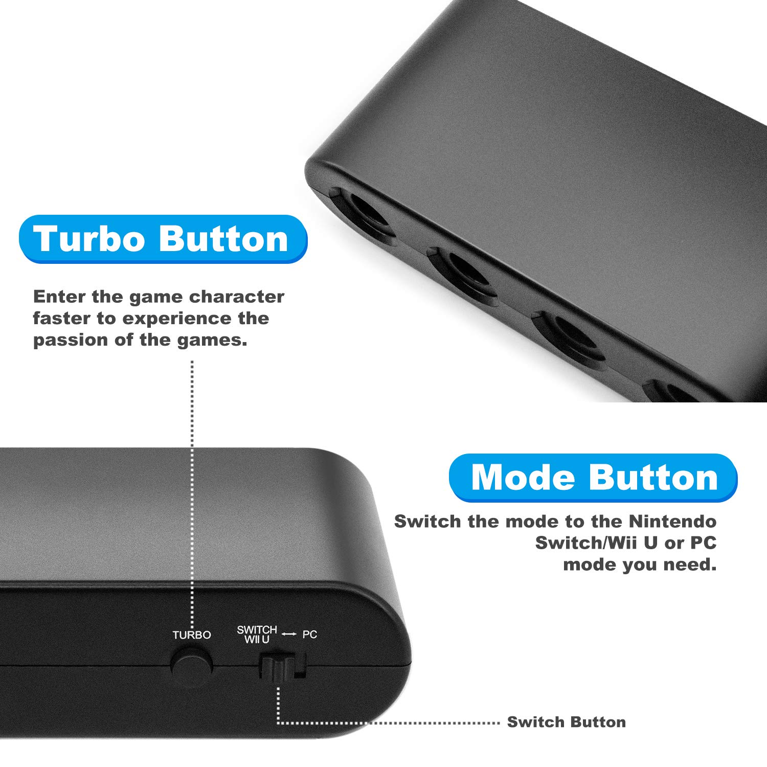 GameCube Controller Adapter for Super Smash Bros GameCube Adapter Turbo Button 4 Ports Plug to Play No Drivers Needed NGC GameCube Controller Adapter Converter for Nintendo Switch/Wii U/PC USB/Mac Black