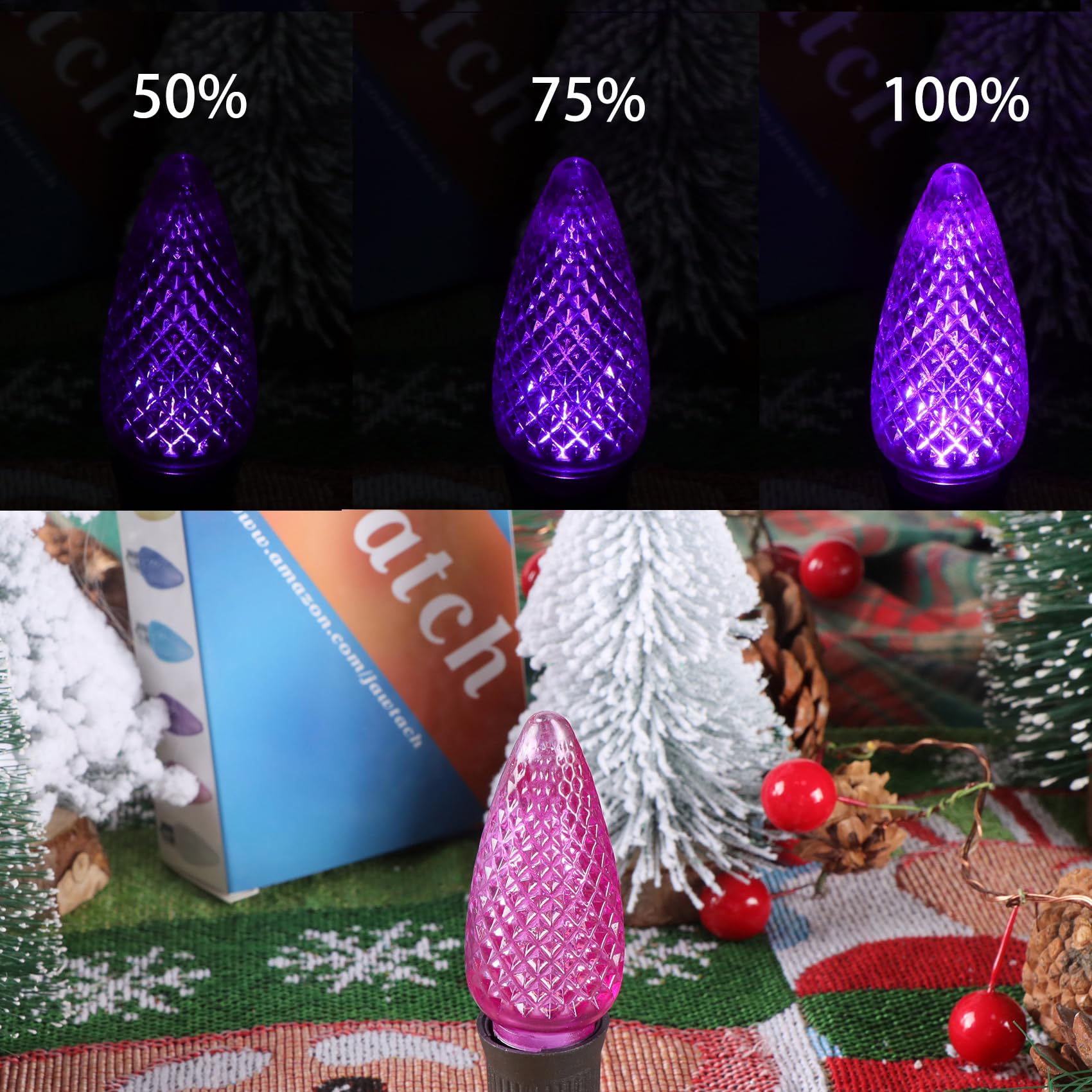 Jawtach C9 LED Christmas Light Bulbs - 25 Pcs C9 LED Bulbs Purple for E17 Candelabra Base - 1W for Outdoor String Lights, Holiday Decoration