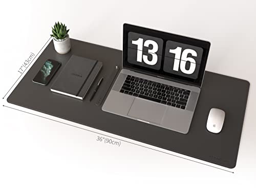 RENMTURE Dual-Sided Desk Pad, Natural Cork & PU Leather Large Mouse mats for Office and Home Work, Desk Protector Non-Slip, Waterproof, Easy Clean (Black, 36"x17")