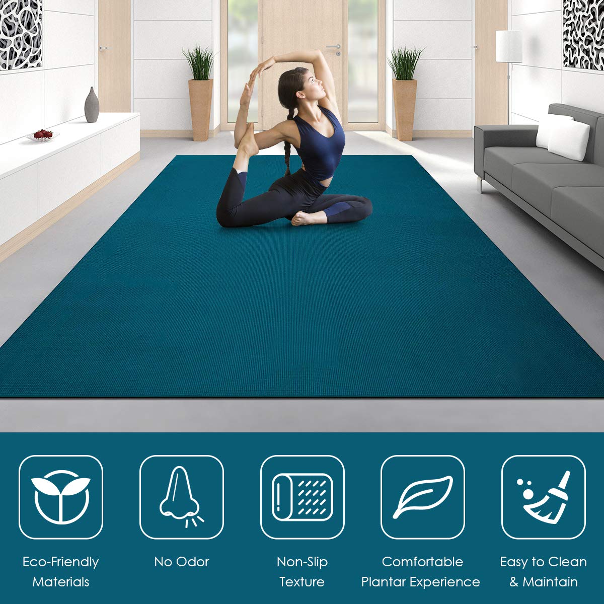 Goplus Large Yoga Mat, 7' x 5' x 8mm and 6' x 4' x 8mm with Straps, Eco Friendly Extra Thick Non Slip Barefoot Fitness Exercise Mat for Home Gym Floor Cardio Workout (Oasis Blue, 7'x5')