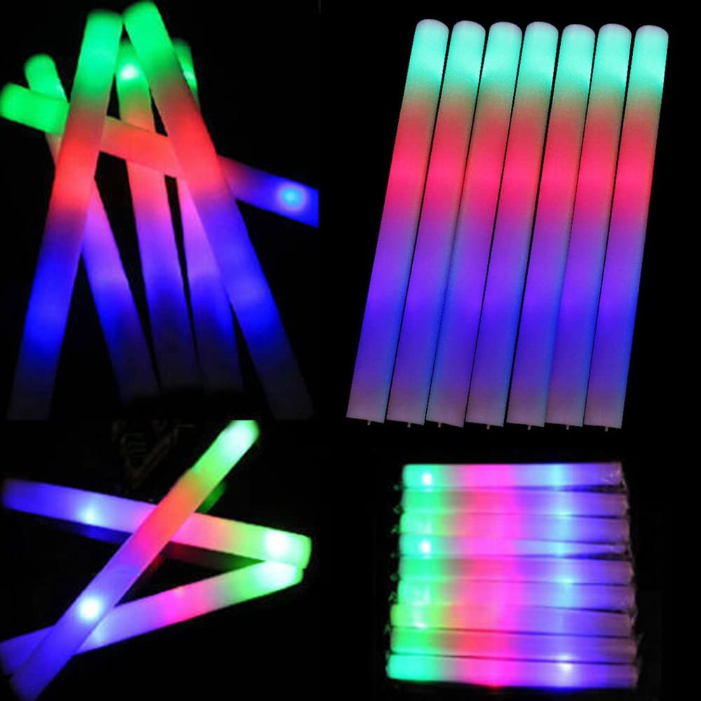 LED Foam Sticks,100Pcs Glow Sticks Bulk,18 Inch Multi Color Flashing Glow Batons, Strobes, 3 Flashing Modes - Party, DJ, Concerts, Festivals, Events, Promotions,Birthdays, Weddings