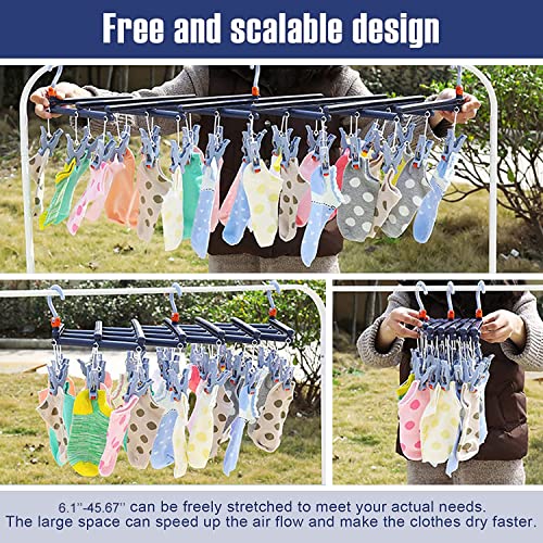 SHZMJL Foldable Clothes Drying Hanger with 29 Clips-Drip Hanger-Sock,Laundry Drying Rack Hanger for Socks Bras,The Clips Release Quickly,Large Clamp of Imitation Turbine (White)