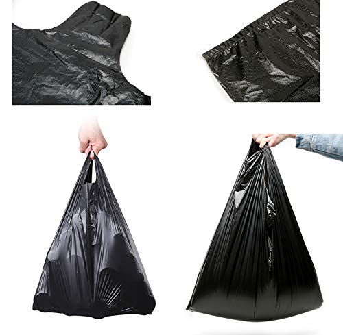 YYaaloa 100 pcs Small Black Trash Bags with Handles 14x22 Super Thick plastic Rubbish Bags,T-shirt bags,Wastebasket Bags for Office, Picnic,Kitchen, Bulk Bags (Black 100 pack)