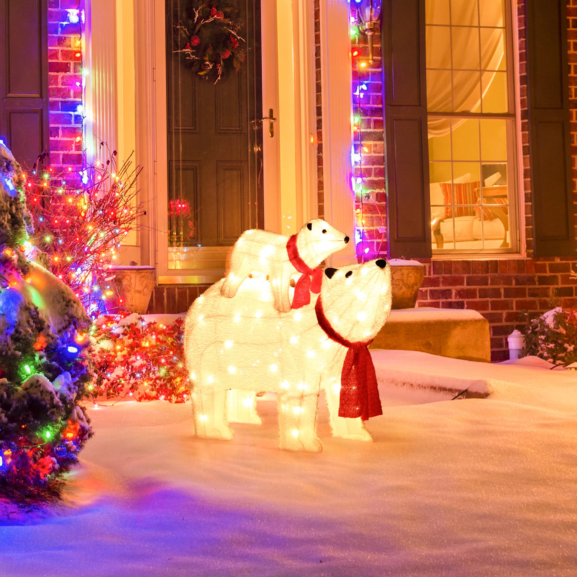 GENIMO 2-Piece Polar Bear Christmas Decorations, Outdoor Plush 100 LED Holiday Decor, 2.3FT Pre-Lit Bear Lights for Outside Indoor Home Lawn Yard Garden Patio
