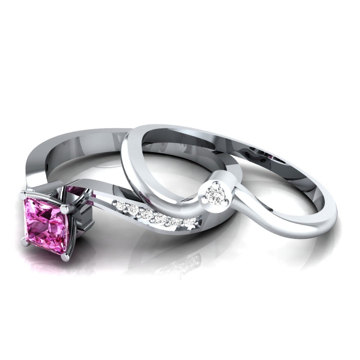IDEALJEWEL95 Women's 0.75 ct Pink & White Sapphire Silver Bridal Ring Set Free Size For Engagement/Wedding/Valentines (Ring Size :- 11)