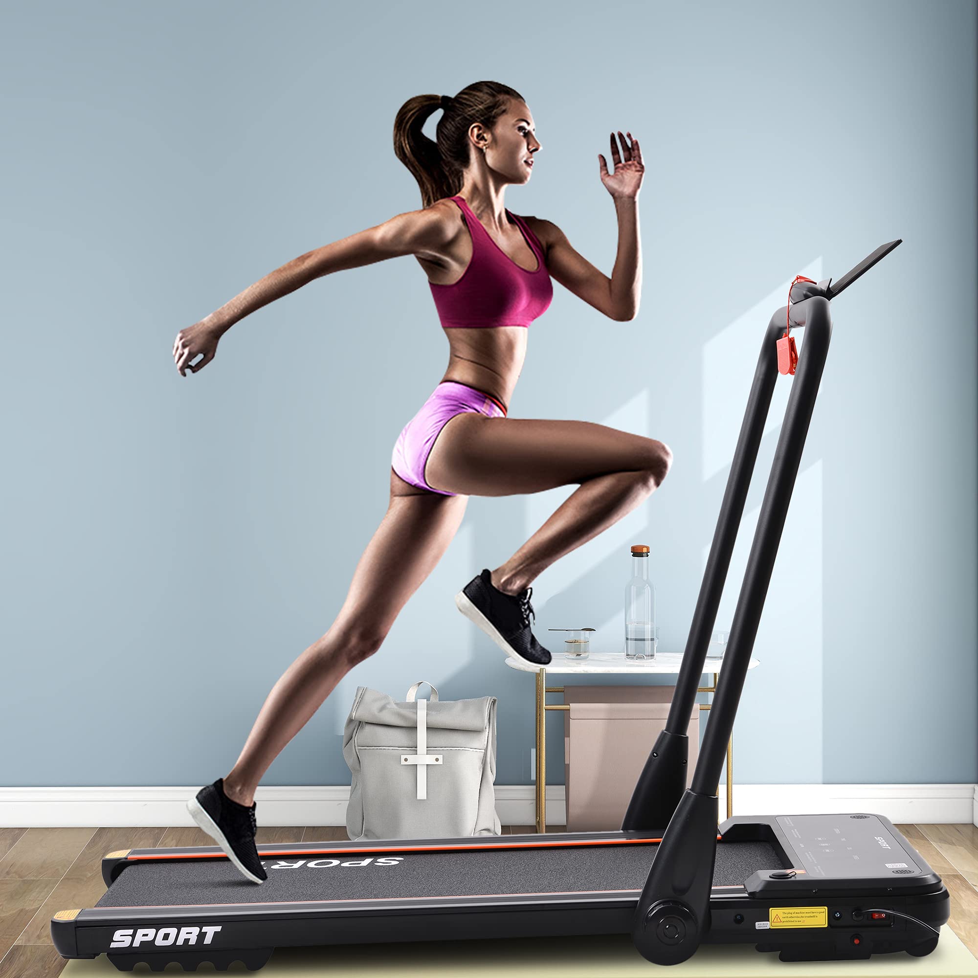 Home Folding Walking Running Treadmill,JULYFOX 2.5 hp Electric Motorized Quiet Under Desk Walking Machine 2 in 1 Ultra Slim Home Exercise Machine Black