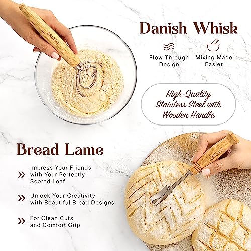 Sourdough Bread Baking Supplies and Proofing Baskets, A Complete Bread Making Kit Including 10" Round & 11" Oval Rattan Bannetons, Bread Lame, Bowl & Dough Scrapers, Danish Whisk and Linen Liners