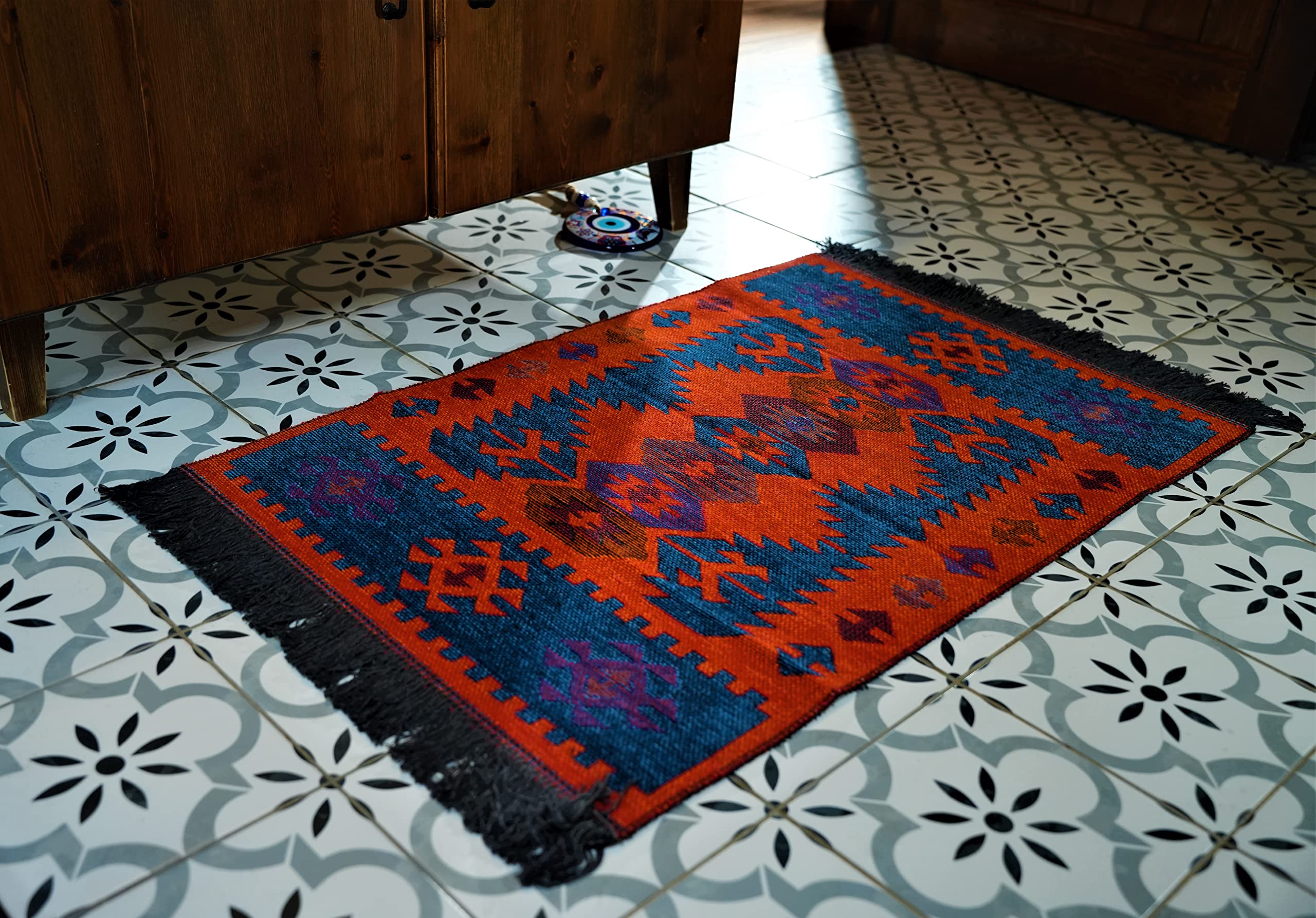 Secret Sea Collection Modern Bohemian Area Rug, Washable, Reversible, Cotton (Charcoal Grey-Orange), 2.4' x 4' ft (27.5'' x 48'') Diamond