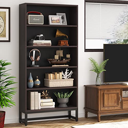 Tribesigns Tall Bookcase and Bookshelf, 70.8β Large Bookcases Organizer with 5-Tier Storage Shelves, Heavy Duty Free-Standing Library Bookshelf Shelving Unit for Living Room, Bedroom (Sandalwood)