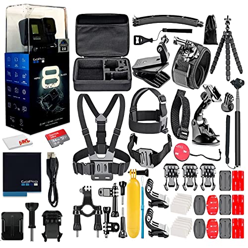 GoPro HERO8 Black Digital Action Camera - Waterproof, Touch Screen, 4K UHD Video, 12MP Photos, Live Streaming, Stabilization - 64GB Card - with 50 Piece Accessory Kit - All You Need Bundle