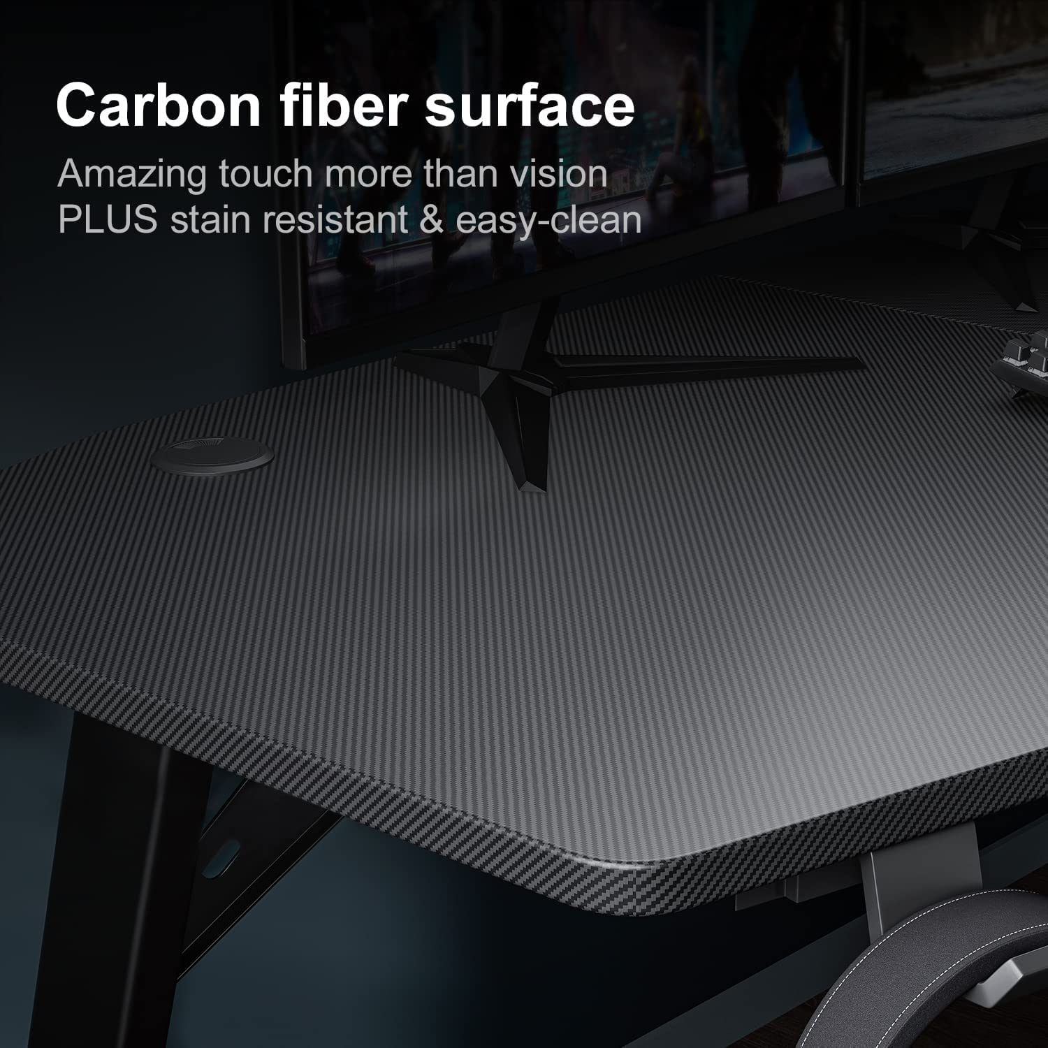 GoBoMoM Computer Desk - 55 Inch Gaming Desk with Carbon Fiber Surface and Big Mouse Pad, for Home Office, Writing, Gaming, and Work