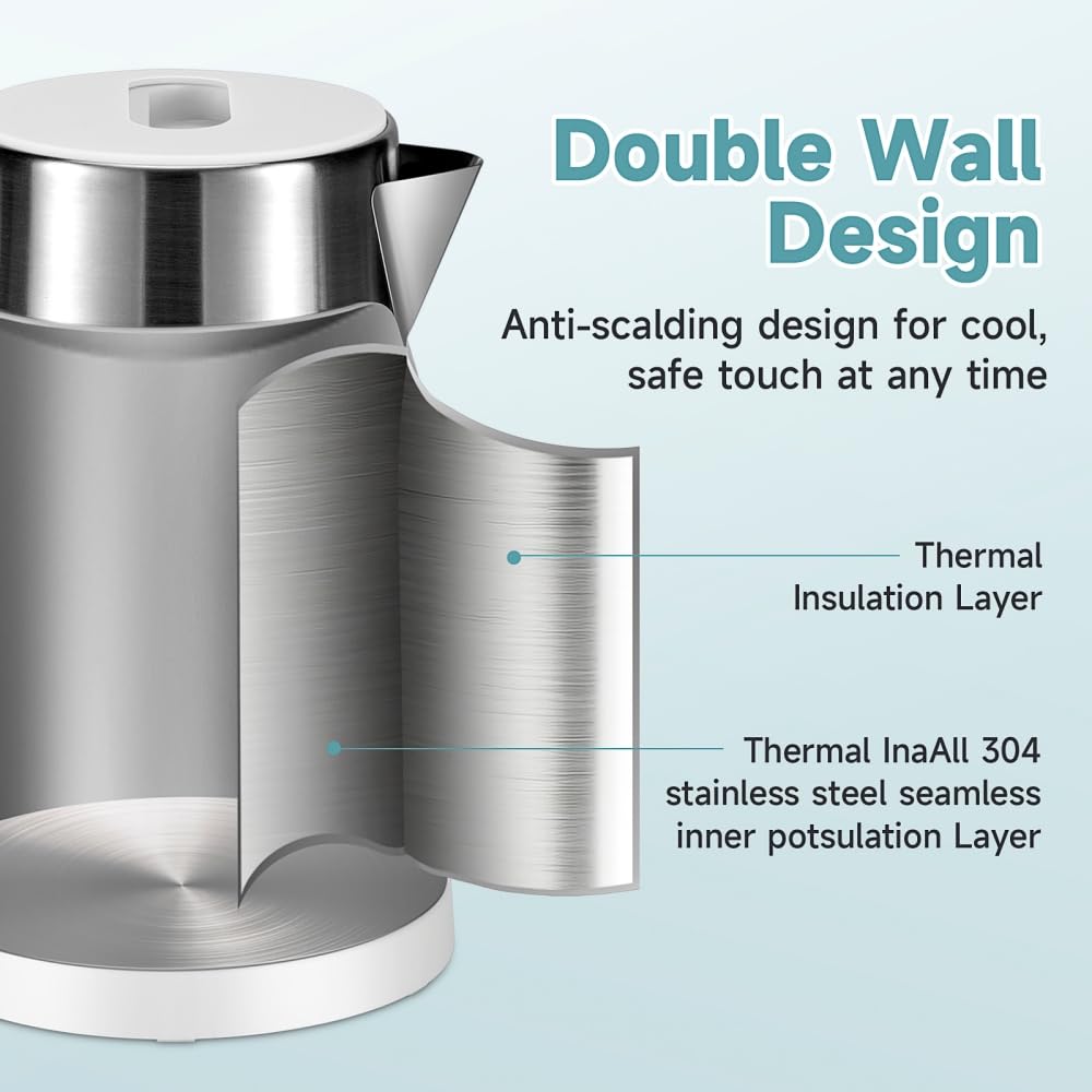 Wdcme Small Portable Electric Tea Kettle, 0.8L Travel Electric Coffee Kettle, Mini Hot Water Boiler Stainless Steel (White)