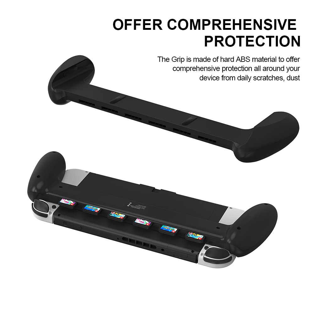 JDDWIN Grip Compatible with Switch OLED Model 2021 Ergonomic Handle Grip Stand for Switch OLED Model Console with Game 6 Card Storage Slots (Black)