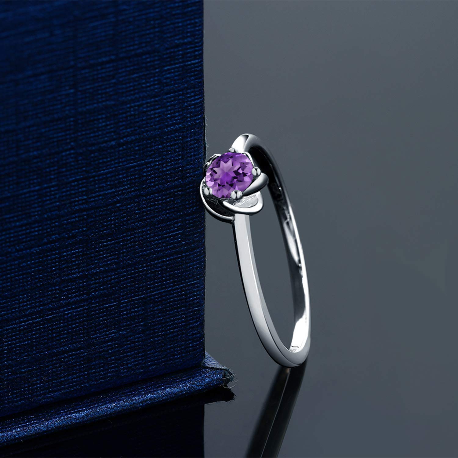 Gem Stone King 10K White Gold Purple Amethyst Women Ring (0.10 Ct Round Gemstone Birthstone, Available in size 5, 6, 7, 8, 9)