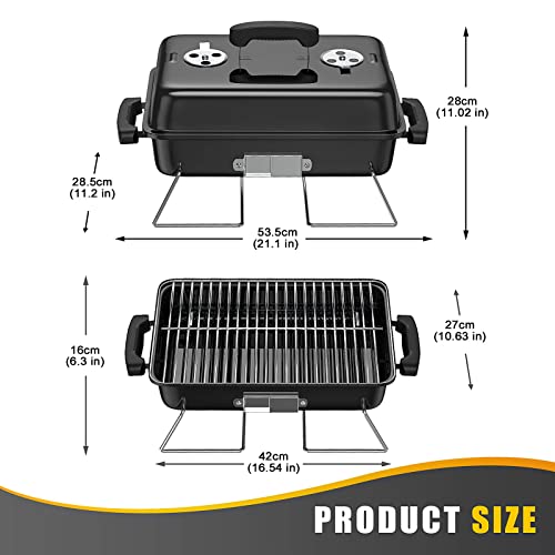 RESVIN Charcoal Grills, Portable Charcoal Grill with Lid Stainless Steel Barbecue Grill, Small Folding Tabletop Grill for Outdoor Cooking Camping Beach Traveling Picnic Backyard