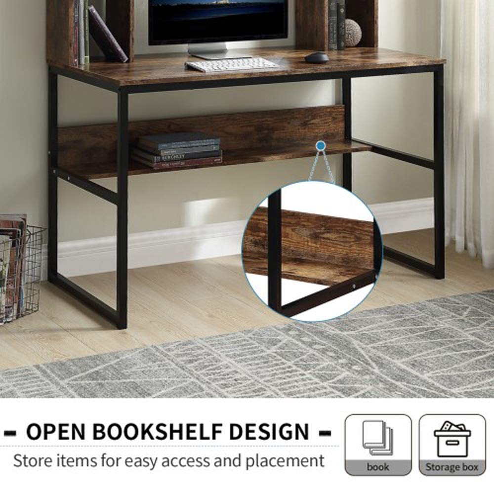 Home Office Desk, 47 inch Modern Simple Style Laptop Table, Multipurpose PC Workstation, Computer Desk with Hutch and Bookshelf