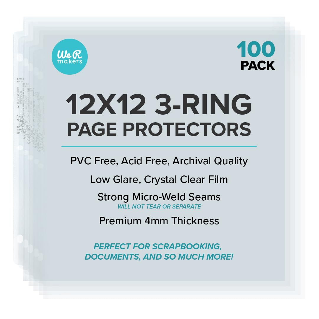 We R Memory Keepers 12x12 Page Protector Sleeve Set Includes 100 Pages, Non-Glare, Compatible with Most 3 Ring Albums, Perfect for Scrapbooking & More