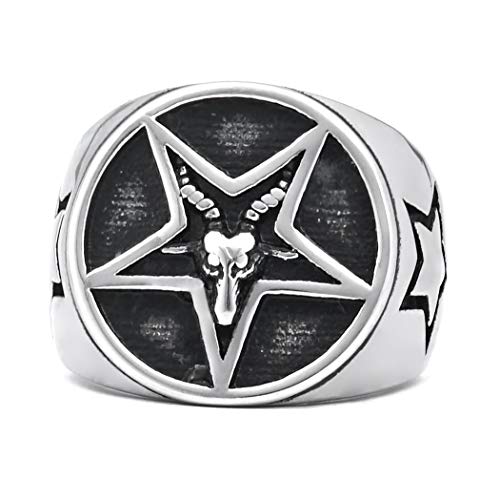 Gungneer inverted Pentagram Baphomet Ring Cool Stainless Steel Satanic Biker Jewelry Accessory Men Women
