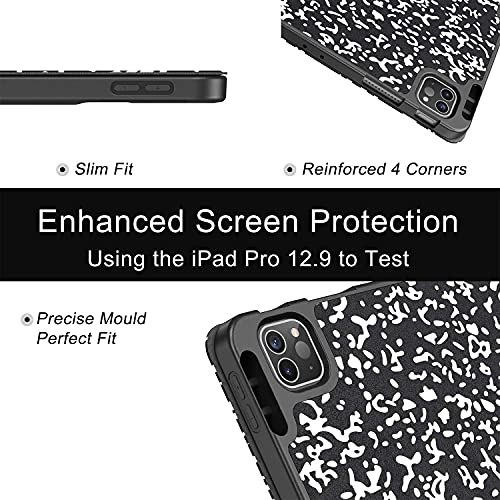 Tuosake iPad Pro 12.9 Case 2021/2022 5th/6th Generation with Pencil Holder,Slim Lightweight Trifold Stand Case【Pencil Charging+Auto Sleep/Wake】 Soft TPU Back Cover for iPad Pro 12.9 inch-Book