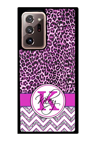 Pink Leopard Skin Personalized Black Rubber Phone Case Compatible With Samsung Galaxy S23 S23+ Ultra S22 S22+ S21 S21FE S21+ S20FE S20+ S20 Note 20 S10 S10+ S10e