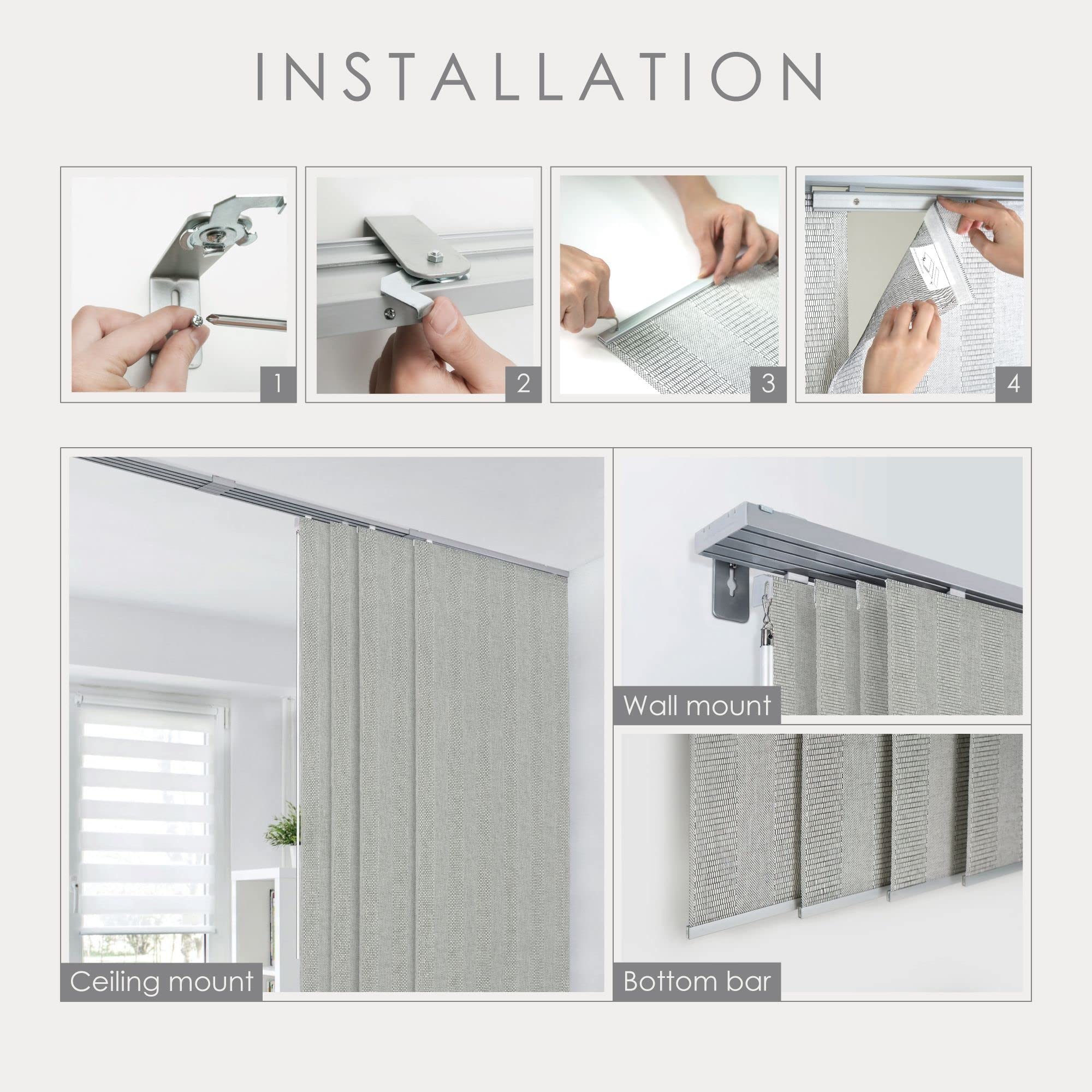GoDear Design Adjustable Sliding Panel Track Vertical Blinds for Windows 45.8"- 86" W x 96" H, Extendable Patio Door Blinds for Sliding Door, Trimmable Fabric Panel Curtinsa, Semi-Privacy, Tea Time